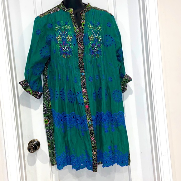 Antica Sartoria | Tops | Italian Tunic Vibrant Green And Blue By Antica ...